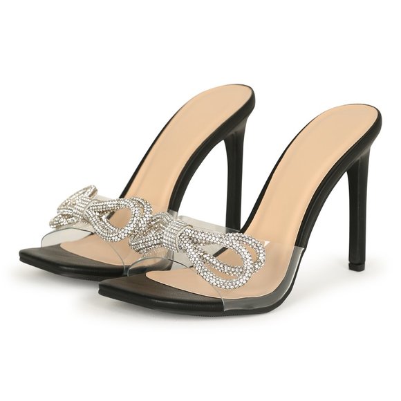 Anne Michelle | Shoes | Anne Michelle Square Toe Rhinestone Bow Clear ...
